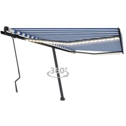 Gelenkarmmarkise，Windfest Sonnenmarkise Einziehbar mit LED 450x300 cm Blau und Weiß vidaXL