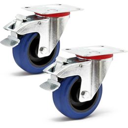 Wiltec Lenkrolle Set 2 x Transportrolle 100 mm mit Kunststoffrad, Bremse und Anbauplatte, bis 150 kg pro Rad