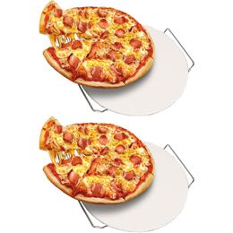 Mojawo Pizza Steinplatte Ø33cm inkl Metallgestell-MPZ033-2er