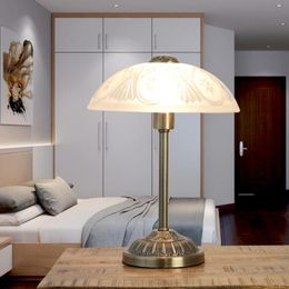 Licht-Erlebnisse Tischlampe Messing Glas Jugendstil in Bronze E14 Nachttisch Wohnzimmer - Bronze, Weiß