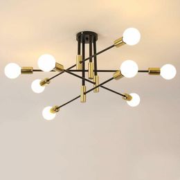 Vintage Sputnik Kronleuchter 8-flammig 90 cm, industrieller Wohnzimmer-Deckenleuchter E27, Deckenlampe für Wohnzimmer, Küche, Schlafzimmer, Schwarz