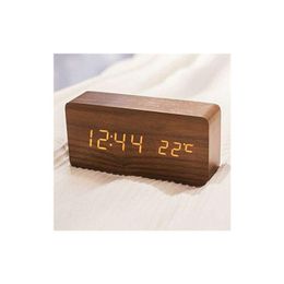 Moderner Wecker aus Holz – LED-Digitalwecker aus Holz, Schreibtisch, Datum, Temperatur, Luftfeuchtigkeit, Anzeige 12/24 Zeit – für Zuhause,