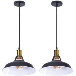 Vintage Pendelleuchte Lampenschirm Hängelampe aus Metall Edisen E27 Lampe für Loft Esszimmer Wohnzimmer Flur Schwarz & Weiß - 2PCS