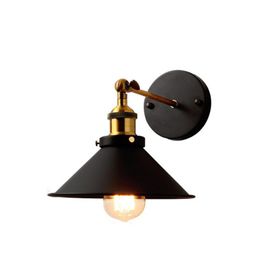 Wandleuchte, Vintage Industrielle Wandlampe aus Metall mit Ø22cm Lampenschirm für Schlafzimmer Wohnzimmer Esszimmer (Schwarz)
