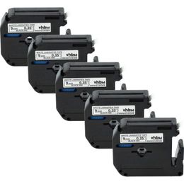 5x Schriftband-Kassette kompatibel mit Brother P-Touch 70HK, 70BM, 70SP, 70BMH, 70HOL, 70BBVP, 70HOT Etiketten-Drucker 9mm Schwarz auf Weiß - vhbw