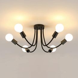 Industrie Deckenlampe, 6-lumières schwarzer Kronleuchter, Vintage Salon Kronleuchter E27, Metall Deckenleuchte für Wohnzimmer Küchenschlafzimmer
