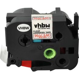 vhbw 1x Schriftband-Kassette kompatibel mit Brother PT RL700S, P900W, P950NW, P950W, P900, P900NW Etiketten-Drucker 36mm Rot auf Transparent