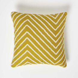 Tufted Kissen senfgelb 45 x 45 cm - Dekokissen Chevron-Muster - Senfgelb - Homescapes