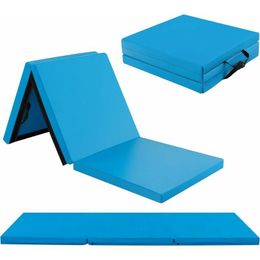 Weichbodenmatte, 180 x 60 x 5 cm Yogamatte rutschfest mit Klettverschlüssen & Tragegriffen, Gymnastikmatte klappbar aus PU-Leder, Turnmatte zum