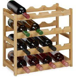 Weinregal, 16 Weinflaschen, hbt: 42,5 x 45 x 23,5 cm, Flaschenregal, Aufbewahrung von Getränken, Bambus, natur - Relaxdays