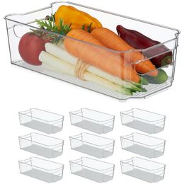 Relaxdays 10 x Kühlschrank Organizer, Aufbewahrung von Lebensmitteln, HxBxT: 9 x 31,5 x 15,5 cm, Küchenbox mit Griff, transparent