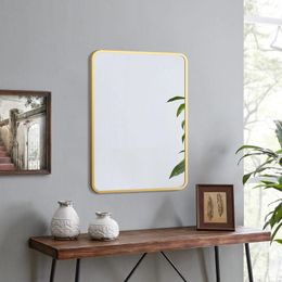 Wandspiegel Gold, 40x60 cm Badezimmerspiegel mit runder Ecke, Morden Spiegel Wand mit Rahmen aus Aluminiumlegierung für Wand montiert horizontal oder