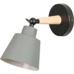 Wandleuchte Holz, Moderne Wandlampe Innen mit Metall Lampenschirm, Wandstrahler Art Licht Decor für Wohnzimmer Schlafzimmer (Grau)