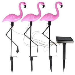 SuperSparSet 3x FLAMINGO Solarlampe mit automatischer Einschaltfunktion HxBxT 52x18x6cm 2 LEDs Automatisches Schalten Gartenlampe, Rattanlampe, LED