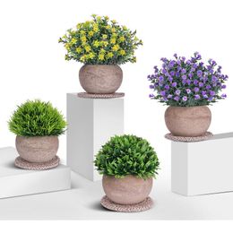 Maerex - 4 Stück Mini künstliche Topfpflanzen Simulation Gras Blume Topiary Bonsai Home Office Dekor