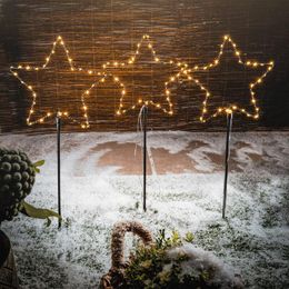 Solar-Weihnachts-Gartendeko Sternenzauber mit 3 Sternen und 120 LED - extrem lange Leuchtzeit im Winter - warmweißes LED Licht - Esotec 102571