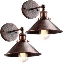 2er Wandleuchte, Vintage Industrielle Wandlampe aus Metall mit Ø22cm Lampenschirm für Schlafzimmer Wohnzimmer Esszimmer (Roter Rost)