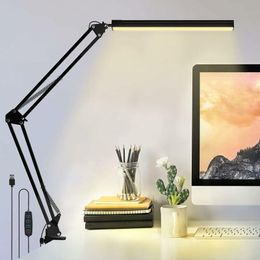 MINKUROW Led Schreibtischlampe, 12 W Schreibtischlampe 3 Farbtemperaturen 10 Helligkeit, Augenschutz, klappbarer und schwenkbarer Metallarm zum
