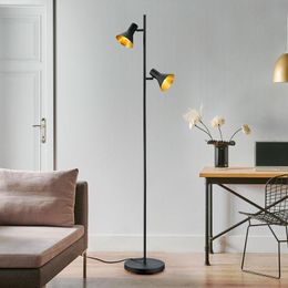 etc-shop Stehlampe Wohnzimmer Gelenkleuchte Deckenfluter Stehleuchte schwarz gold mit Fußschalter, Metall, verstellbar, 2x E14, BxTxH 33,5x2x144 cm