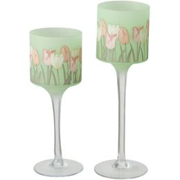 Windlicht Tulipa, 2 teilig (Kerzenhalter aus Glas, mit Blumenmuster) - Boltze