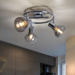etc-shop Deckenlampe Deckenleuchte Esszimmerlampe Wohnzimmerleuchte Küchenlampe, Spots beweglich 3 Flammig, Metall Glas Chrom, E14, d 25 cm
