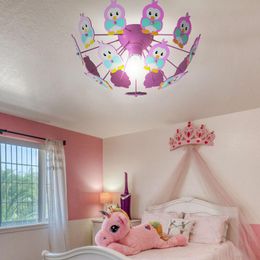 etc-shop Kinderleuchte Kinderdeckenlampe Deckenlampe rosa LED Kinderlampe, Eulen, Metall Holz, 11W 1055lm warmweiß, DxH 41,5x18 cm