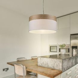 etc-shop Hängeleuchte Wohnzimmer Pendelleuchte Esstischlampe Küchenleuchte Holzoptik, Textil weiß, 1x E27, DxH 40x120 cm
