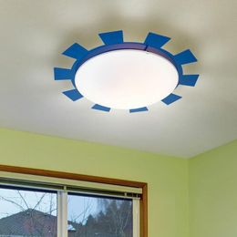 etc-shop Wandleuchte Kinderzimmer Kinderlampe Glas Deckenleuchte Kinderleuchte blau, Sonne, Stahl, weiß satiniert, 1x LED 3,7W 320Lm warmweiß, DxH 35x8 cm