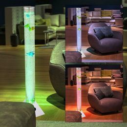 etc-shop Wassersäule LED Lichtsäule mit Wasser Wassersprudelsäule Fische, mit RGB Farbwechsel LED Deko Stehleuchte, LxBxH 19x19x90 cm
