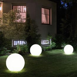etc-shop 3er Set Außen Stecklampe LED Solar Kugelleuchte Gartenlampe Kugel weiß Außenlampe, Durchmesser x Höhe 25 x 65 cm, Garten Rasen Wiese Blumenbeet