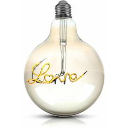 etc-shop Glühbirne Love E27 led Vintage groß Glühfadenlampe, Love Schriftzug Glas amber, 5 Watt 70 Lumen warmweiß, DxH 12,5x17,5 cm