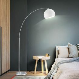 etc-shop Bogen Standleuchte aus Metall silber Bogenlampe mit Fußschalter LED Stehlampe Stehleuchte, LED warmweiß, Wohnzimmer Schlafzimmer Lesezimmer