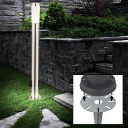 etc-shop Außen Steh Leuchte Steckdosen Edelstahl Stand Steck Lampe Garten Terrassen Strahler Erd Boden Spieß