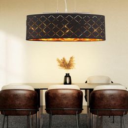 etc-shop Deckenleuchte Lampe Wohnzimmer hängend schwarz gold Wohnzimmer Hängelampe, 3 Flammig, Metall Textil, 3x LED 7W 806Lm 2700K, LxBxH 65x25x140 cm