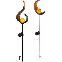 etc-shop Solarleuchte Flamme Garten Solarstab Solar Deko für Außen im Flammen und Mond Design, mit Erdspieß und Lichteffekt, 1x led warmweiß, h 90 cm, 2er Set