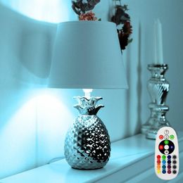 etc-shop Tisch Leuchte Ess Zimmer Textil Keramik Lese Ananas Lampe DIMMBAR im Set inkl. RGB LED Leuchtmittel