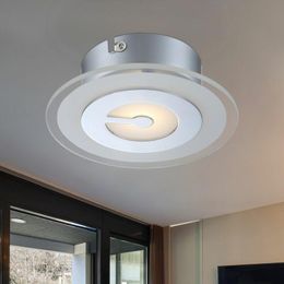 etc-shop Deckenlampe LED Deckenleuchte rund Flurlampe chrom Küchenleuchte, Glas teilsatiniert, 5W 400lm warmweiß, DxH 16x5,2 cm