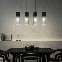 etc-shop Hängelampe Pendelleuchte Esszimmerleuchte Wohnzimmerlampe Küchenleuchte, 4-Flammig, Glas Metall schwarz rauch, E27, H 156 cm