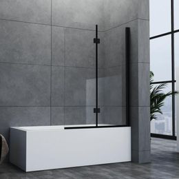 Duschwand für badewanne 120x140cm 2-teilig Schwarz Faltbar Badewannenaufsatz Duschtrennwand Duschabtrennung mit 6mm Nano Easy Clean Glas