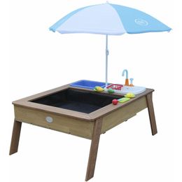 AXI Linda Sand & Wassertisch aus Holz mit Spielküchenspüle Matschtisch / Spielküche / Wasserspieltisch / Sandtisch für Kinder in Braun mit Sonnenschirm