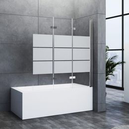 Boromal - Duschwand Badewanne Faltbar 3 teilig Badewannenaufsatz 120x140 cm Duschtrennwand, Streifenmuster Badewannenwand Duschwand Faltwand