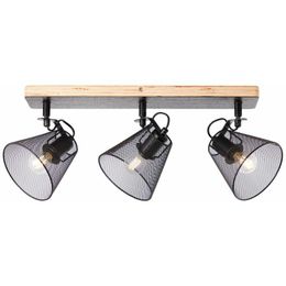Lampe, Whole Spotbalken 3flg schwarz/holzfarbend, Metall/Holz, 3x D45, E14, 40W,Tropfenlampen (nicht enthalten) - schwarz - Brilliant