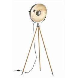 etc-shop - Stehlampe Stativleuchte silber Metall Stehleuchte Holzlampe Wohnzimmer mit verstellbarem Schirm, Metall nickel, Dreibein, Fassung 1x E27,