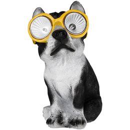etc-shop Led Solar Deko Steh Leuchte Hund Brille gelb Figur Außen Strahler Garten Lampe