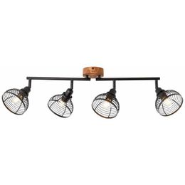 Lampe, Avia Spotrohr 4flg schwarz/holzfarbend, Metall/Holz, 4x D45, E14, 40W,Tropfenlampen (nicht enthalten) - Brilliant