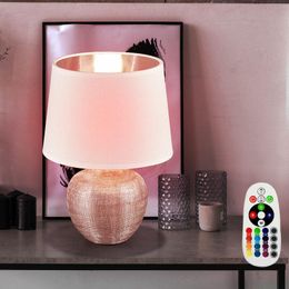 etc-shop Tisch Lampe Keramik Ess Zimmer Stoff Leuchte Nacht-Licht DIMMBAR im Set inkl. RGB LED Leuchtmittel