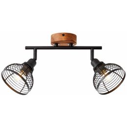 Lampe, Avia Spotrohr 2flg schwarz/holzfarbend, Metall/Holz, 2x D45, E14, 40W,Tropfenlampen (nicht enthalten) - schwarz - Brilliant