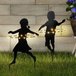 etc-shop Solarset für Garten Solar Gartenstecker Kinderfiguren Garten Deko draußen mit Akku, Steckleuchten Mädchen & Junge Hulahoopreifen, IP44, 15x led,