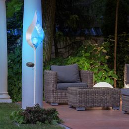 etc-shop 2er Set LED Solar Steck Leuchten bronze Flammen Design Garten Deko Crackle Glas Lampen silber-blau Erdspieß