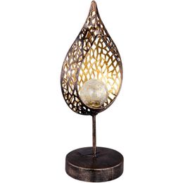 etc-shop Led Solar Tisch Leuchte Feuer Effekt Garten Deko Tropfen gold Außen Lampe Crackle Glas